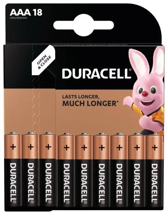 Батарейка Duracell LR03/AAA Alkaline Basic MN2400 BL18 , 18шт.