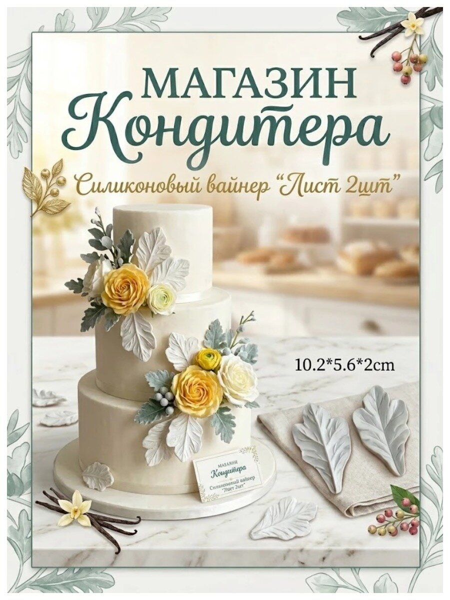 Силиконовый вайнер "Лист 2шт" для мастики и полимерной глины и керамики