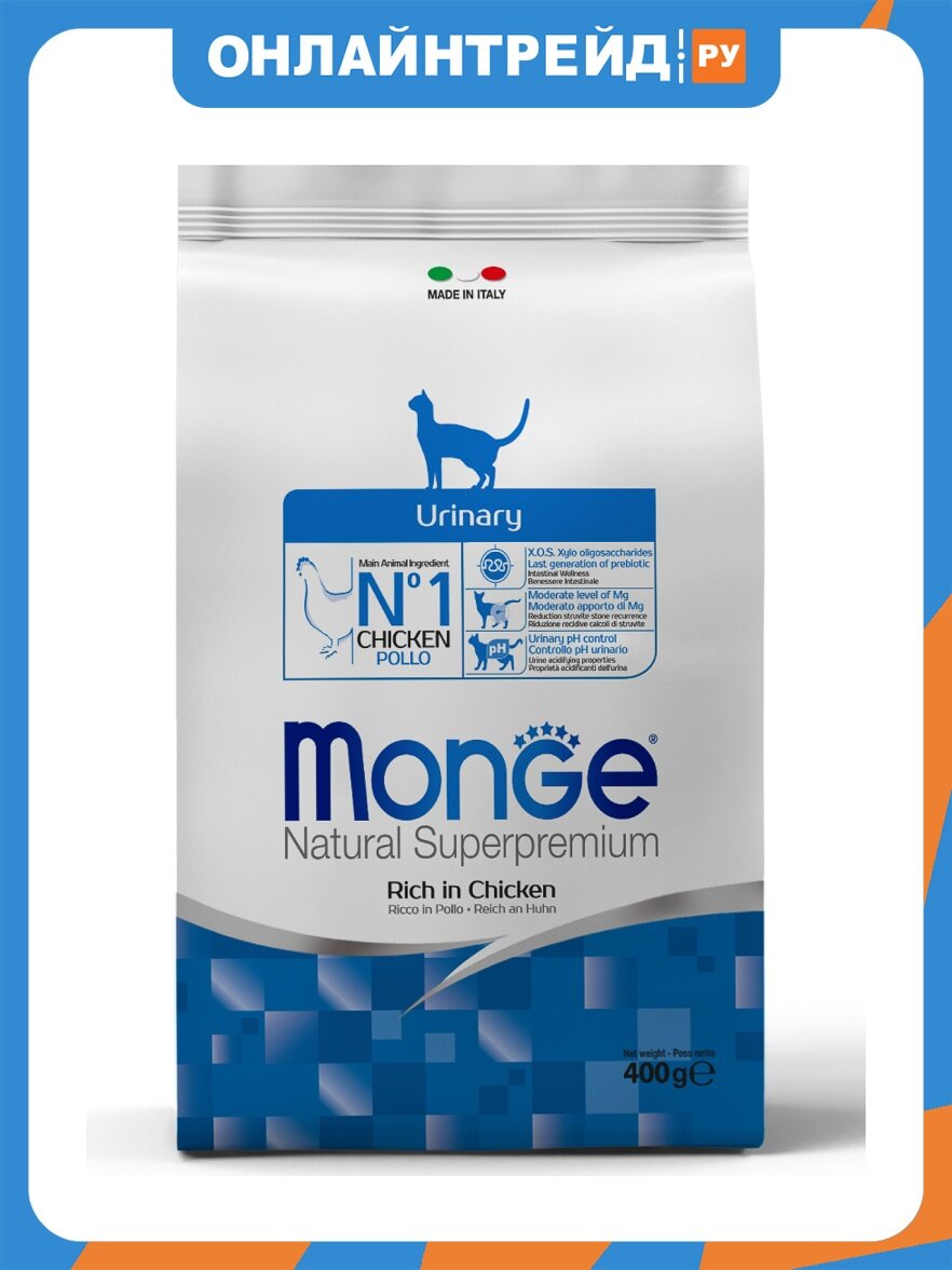 Корм сухой Monge Cat Urinary для профилактики мочекаменной болезни у кошек с курицей, 400 г