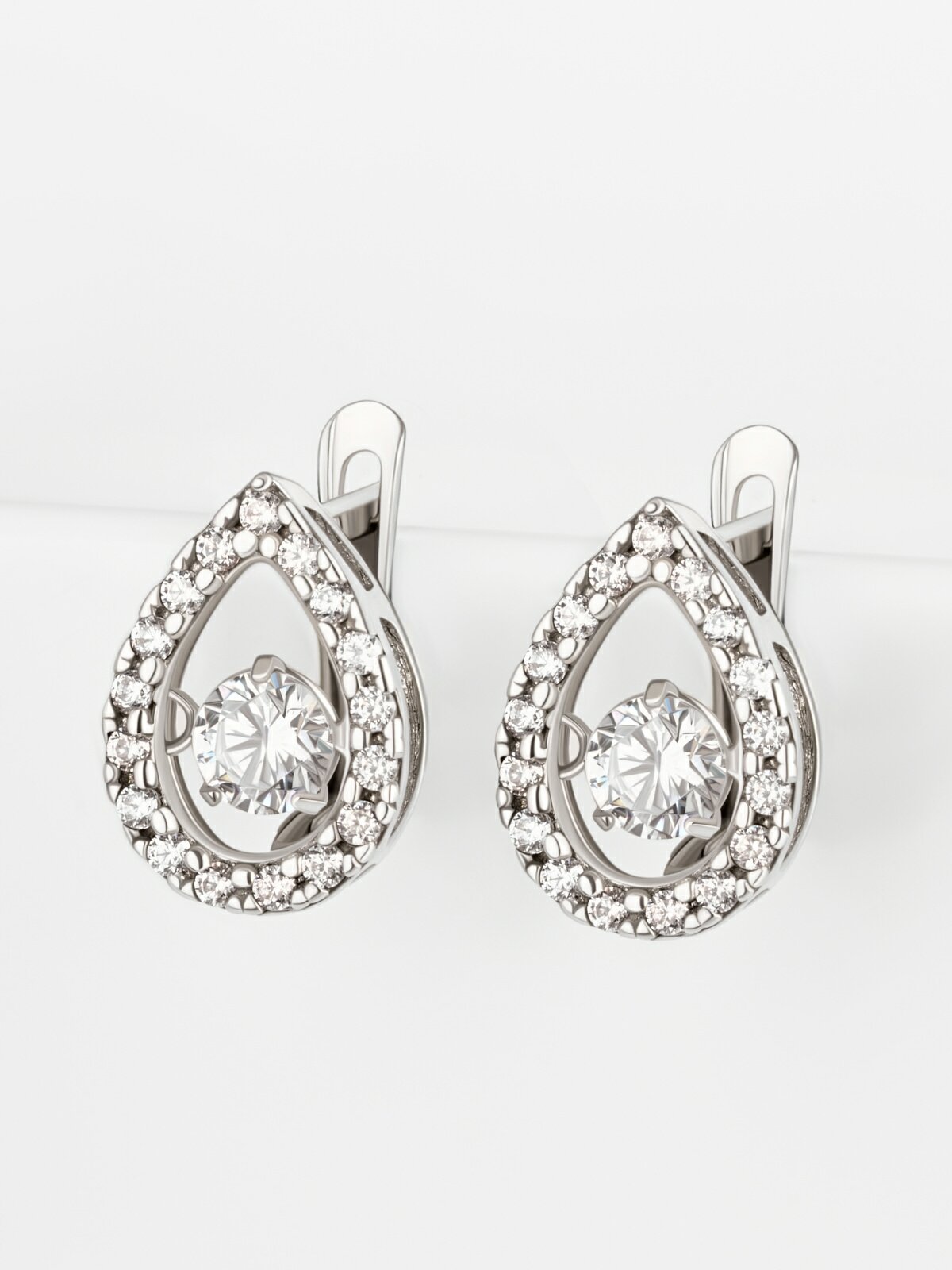 Серьги, серебро, 925 проба, родирование, фианит