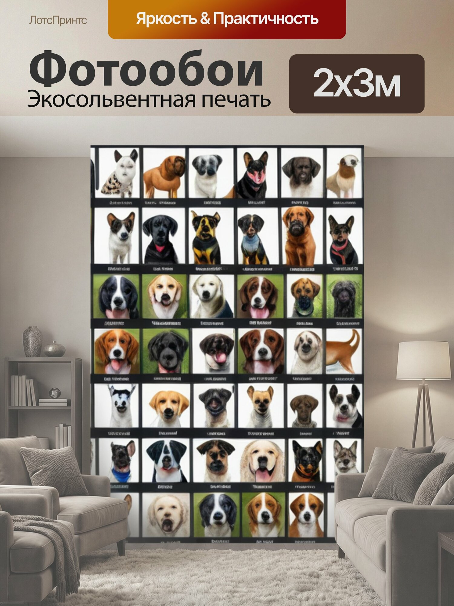 Фотообои "С породами собак максимал" 200x300 см. экосольвентная печать