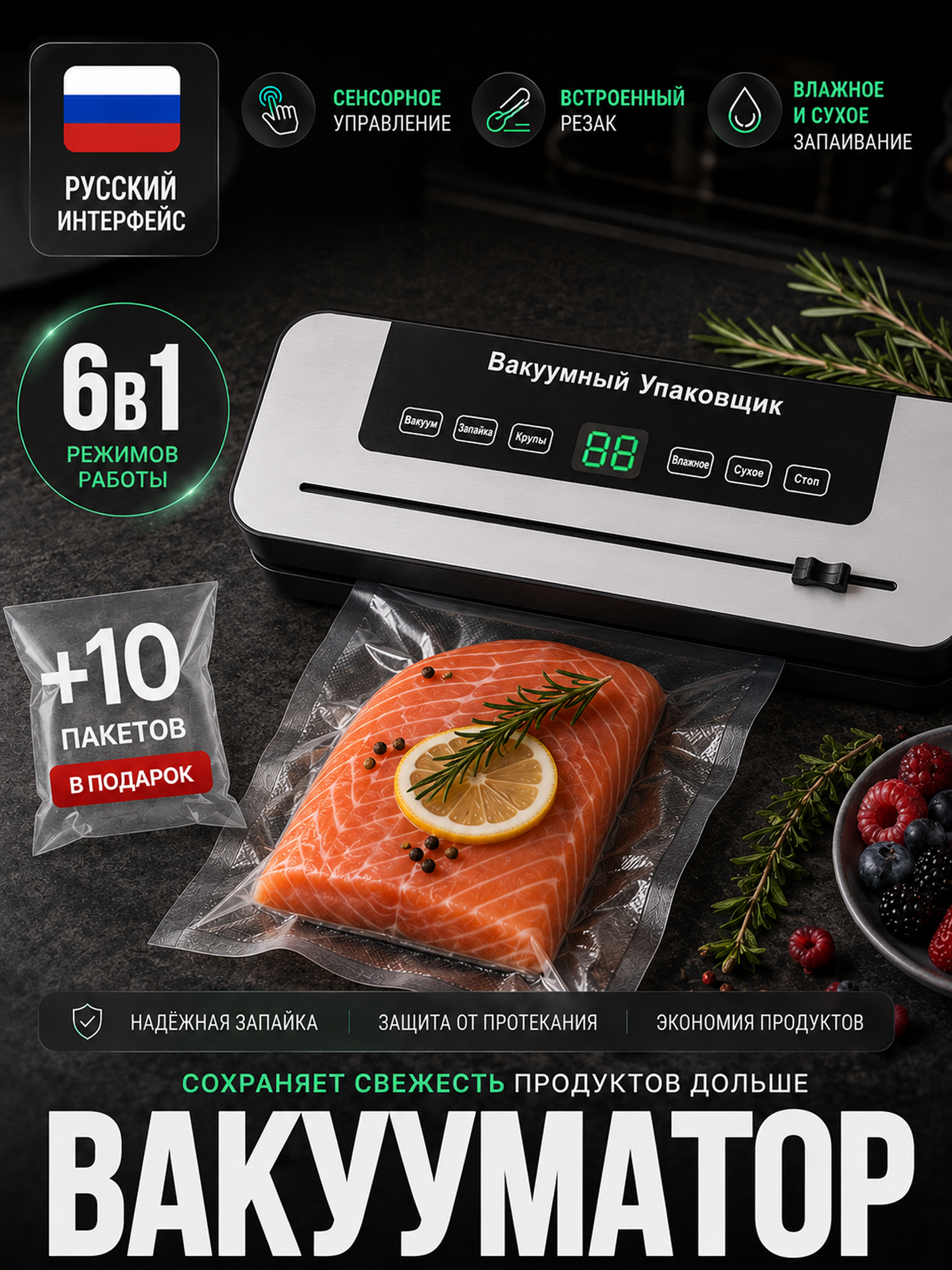 Вакуумато, электронное управление, сенсорное управление, пластик, 120 Вт