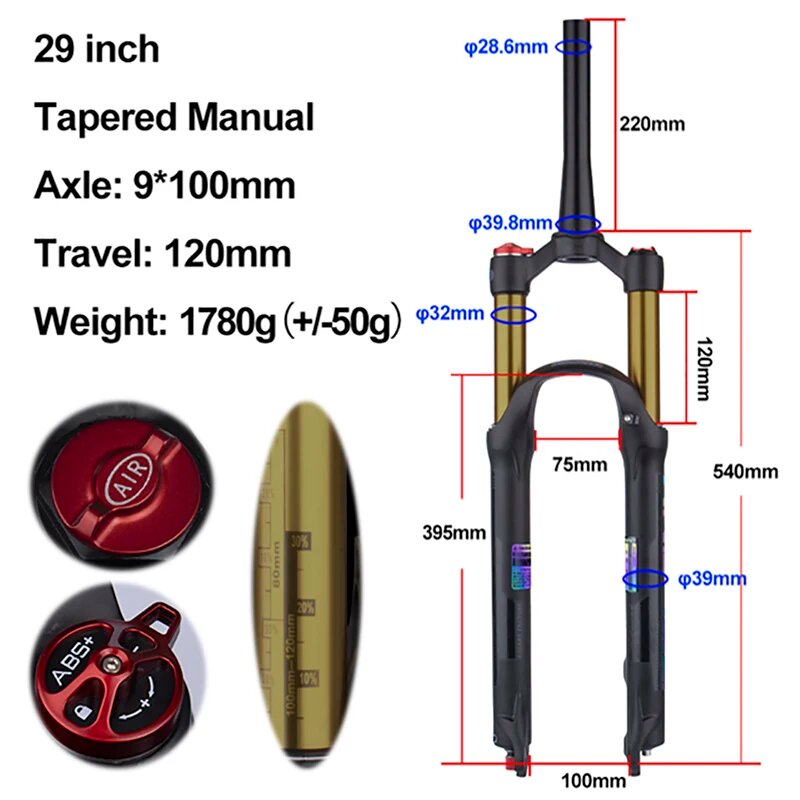 BOLANY Вилка 29" Tapered Manual, 120mm Travel