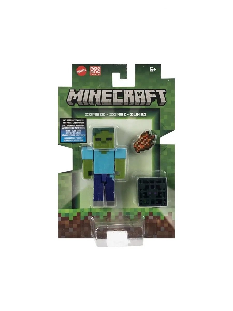 Фигурка Mattel "Minecraft Zombie" JCN44, высота 8 см, пластик, 5-7, 7-9 лет