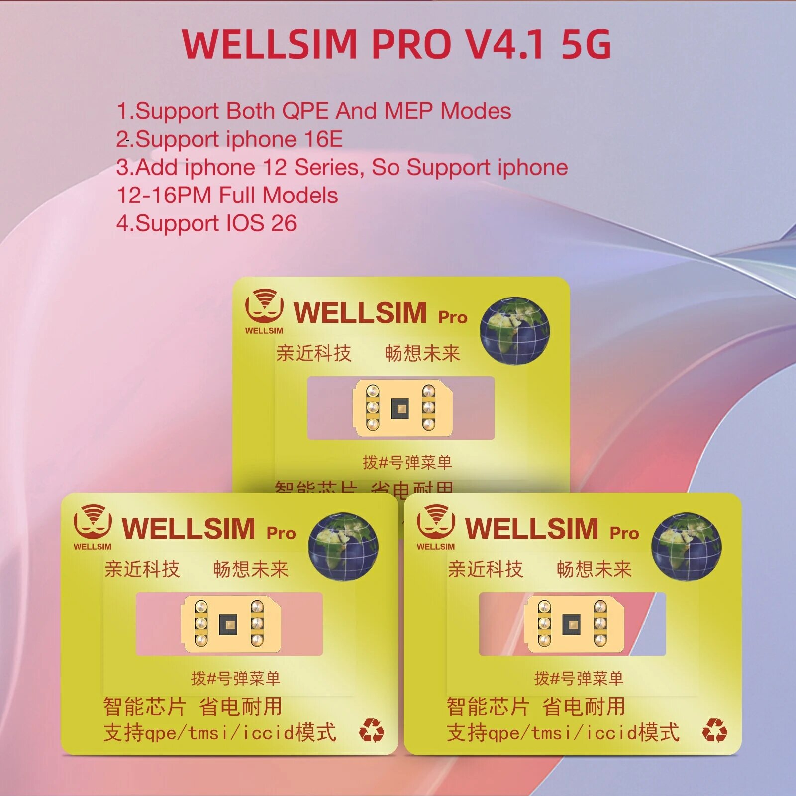 WellSim Pro V4.1 5G SIM/SD-карта Для iPhone 6-16E С Поддержкой Режимов QPE/MEP, Совместима С 10 PCS