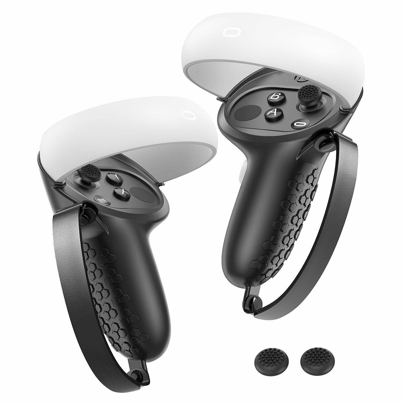 Силиконовый чехол для контроллера VR Oculus Quest 2 с двумя сменными накладками на джойстик — Черный