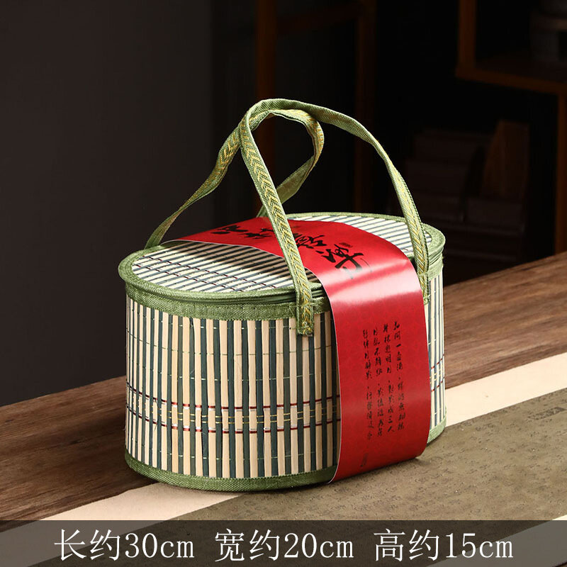 Зеленая овальная бамбуковая корзина 30x20x16 см с браслетом для праздника середины осени упаковка на праздник