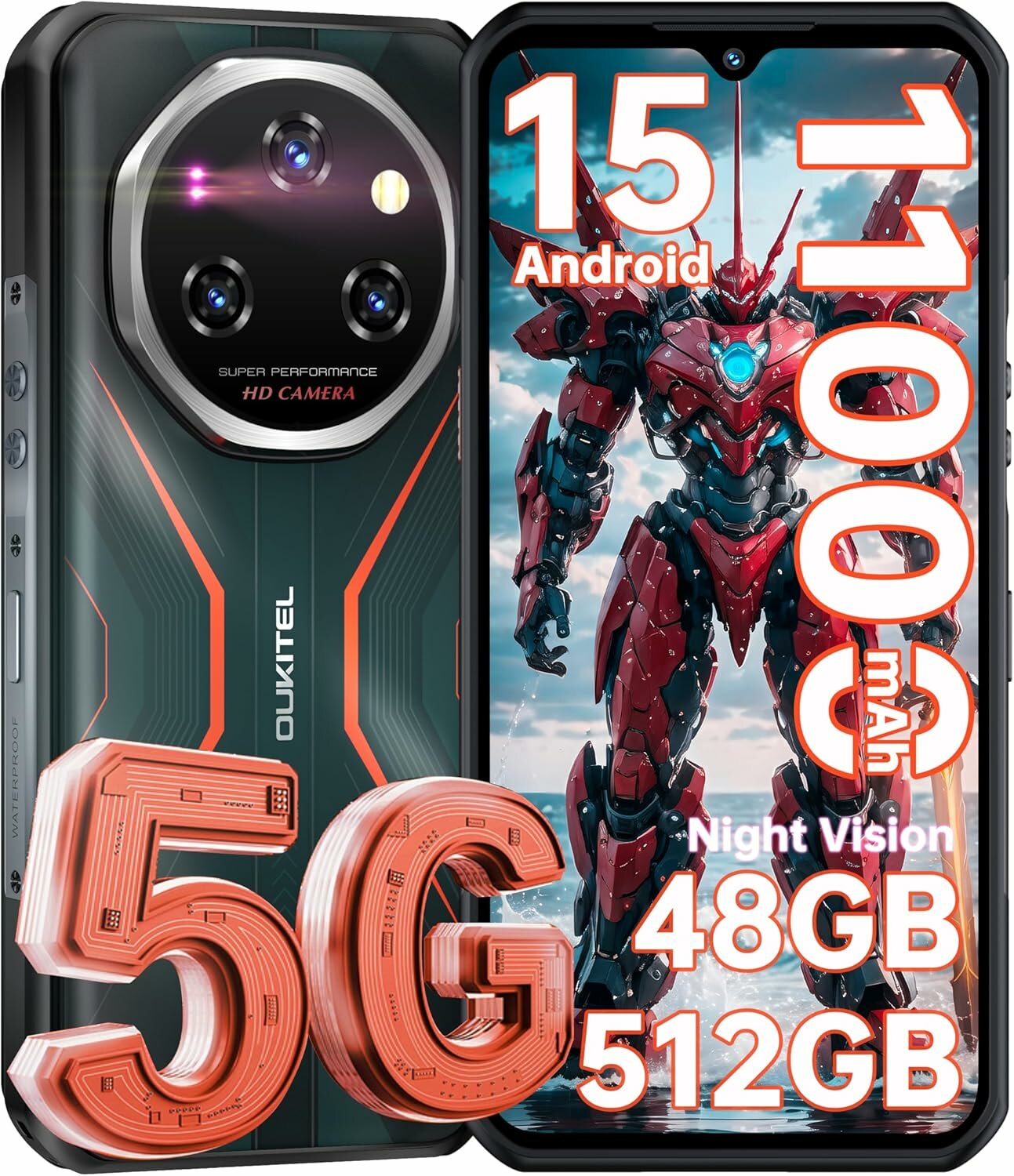 OUKITEL WP55 Pro 5G, Android 15, 48 (16+32) ГБ 512 ГБ, 11000 мАч, 6,6" FHD