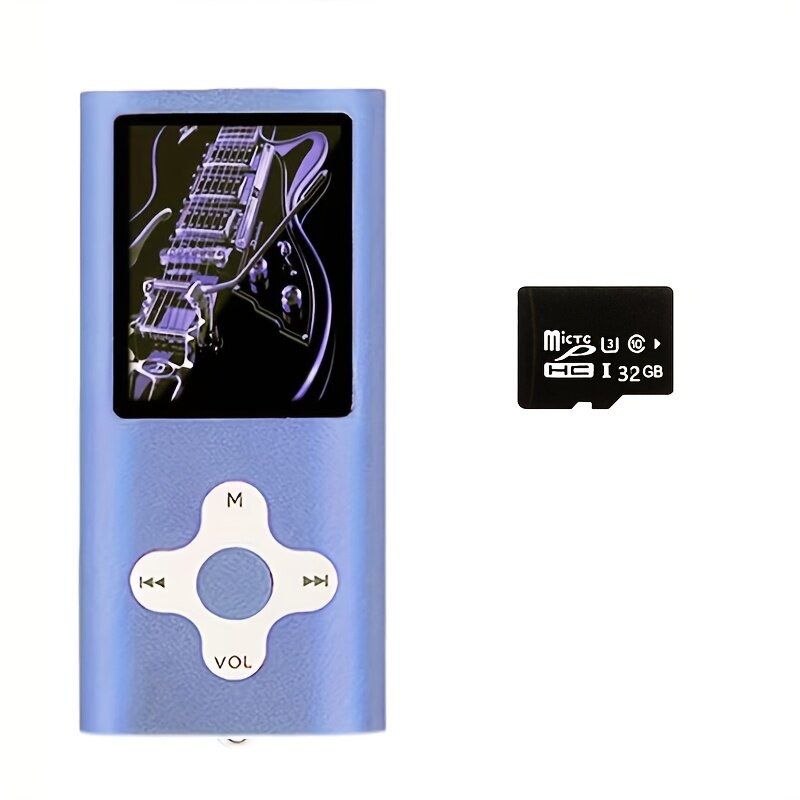 MP3-плеер портативный цифровой с 32GB картой памяти, наушниками и картридером, 1.8-дюймовый ЖК-экран, поддержка видео, записи голоса, электронных книг и фото, фиолетовый