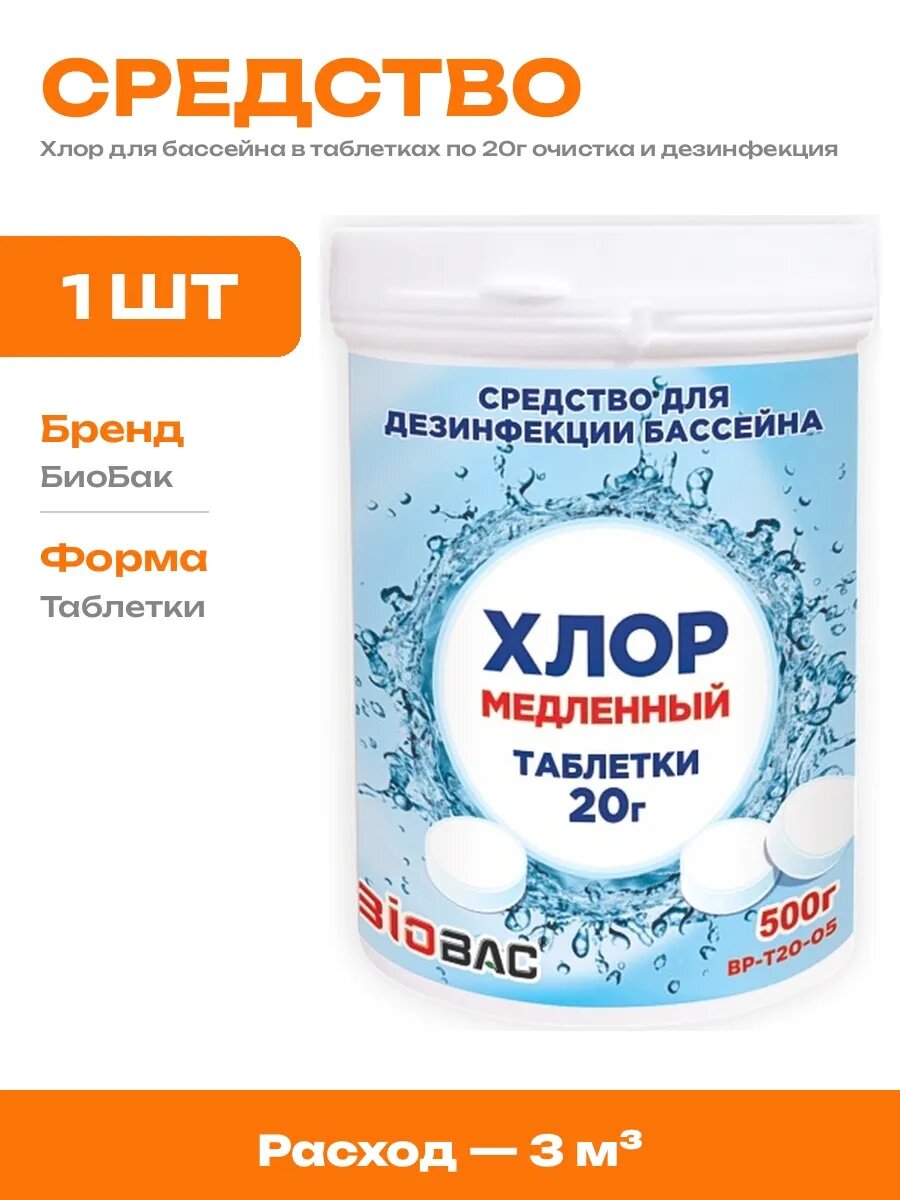 Хлор в таблетках для очистки воды дезинфекция бассейна 1кг