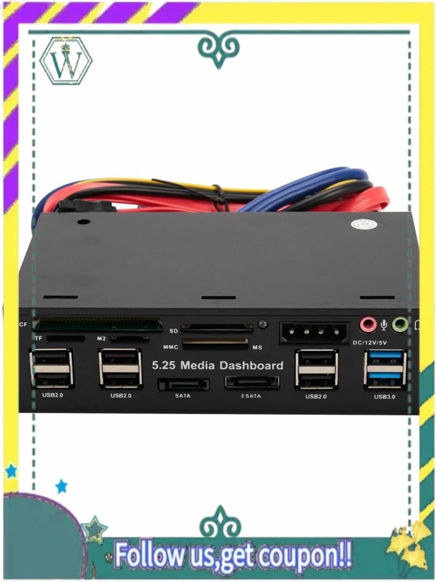 Latest 5,25-дюймовый порт USB 3.0 на передней панели ПК Концентратор 3.0/2.0 E-SATA Sata Audio Multi Card Reader совместим с корпуса компьютера Отсек оптических дисков многоформатный кардридер внутренний хаб 5.25 отсек