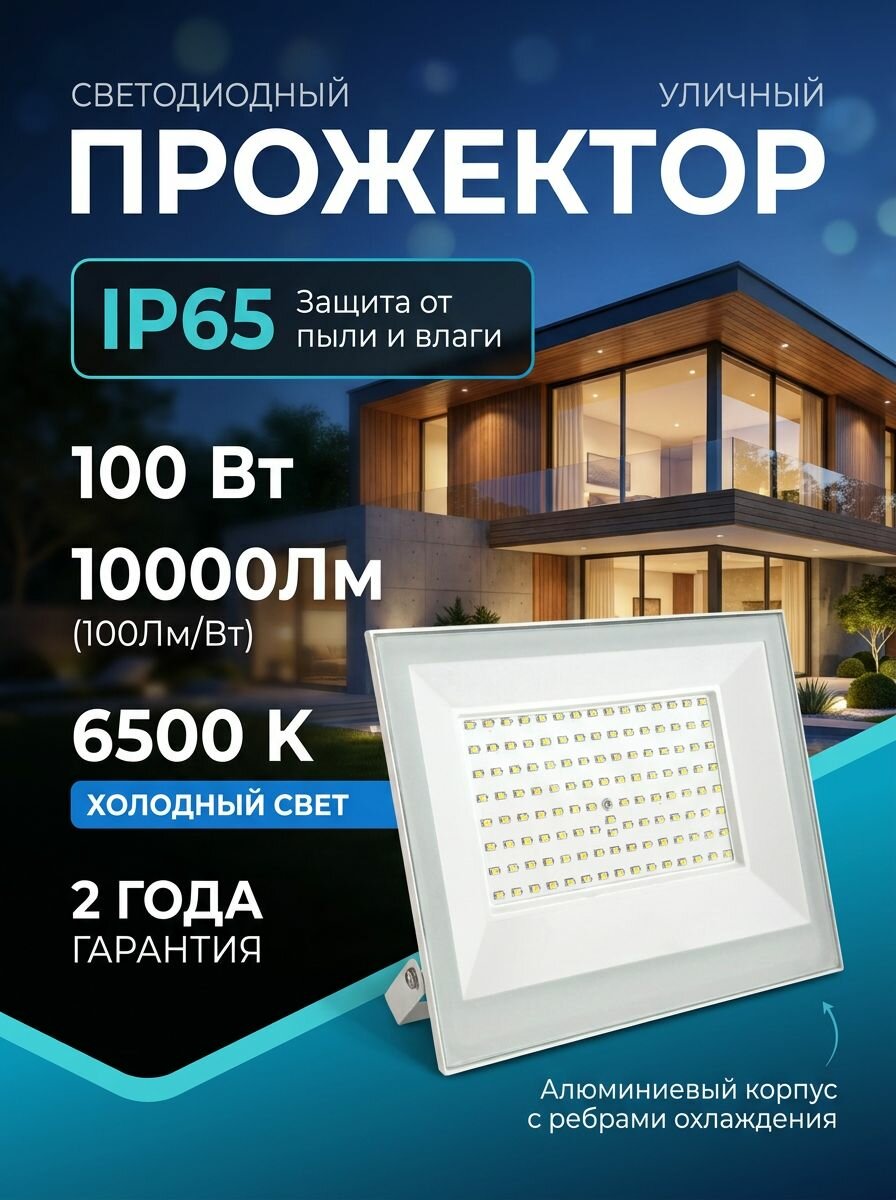 Прожектор светодиодный 100Вт 230В 6500К 10500лм 105лм IP65 NEOX белый