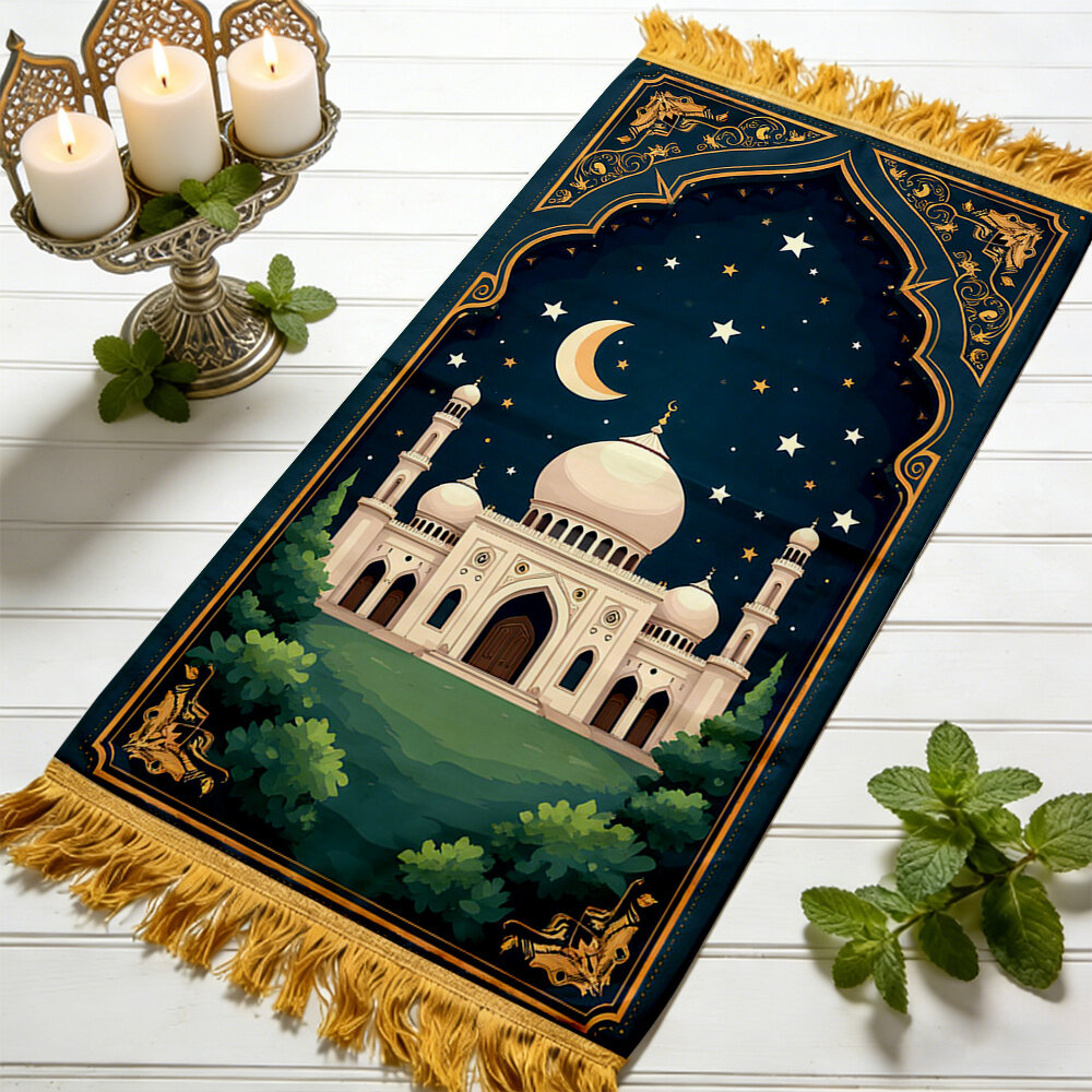 Коврик для молитвы 1 шт. 80x120 см плоский легкий складной с цветочным узором и фонарями для Рамадана и Ид