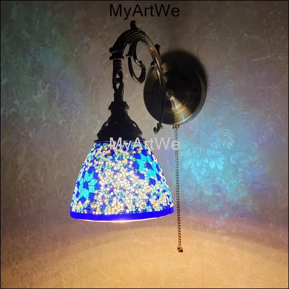 Настенный светильник MyArtWe M75W, E27, LED, 60 Вт, темно-синий, стекло, 140x140 мм