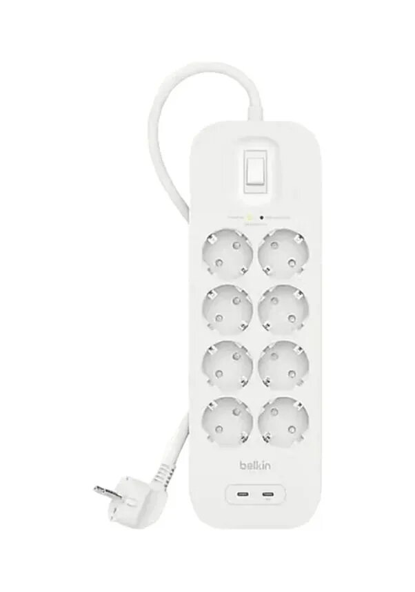 Сетевой фильтр-удлинитель Belkin 8-Outlet Surge Protector 2m, 8 розеток, 2xUSB-C (SRB003vf2M)