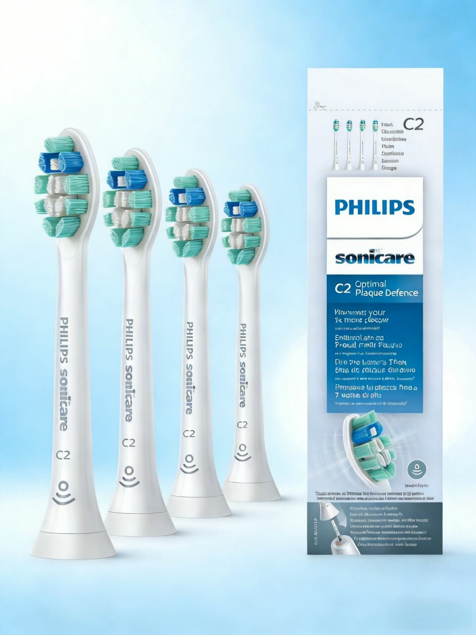 Насадки для электрической зубной щетки YouVogue Sonicare C2 Optimal Plague Defence HX9022/10, для бережного удаления налёта, 4 шт, белый