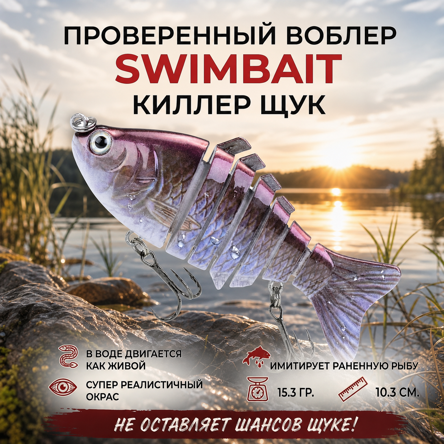 Проверенный рыболовный воблер SWIMBAIT приманка на щуку, окуня, судака, хищника, имитирует раненную рыбу, тонущий свимбейт 16,2 ГР. 11 СМ (Цвет товара: фиолетовый)