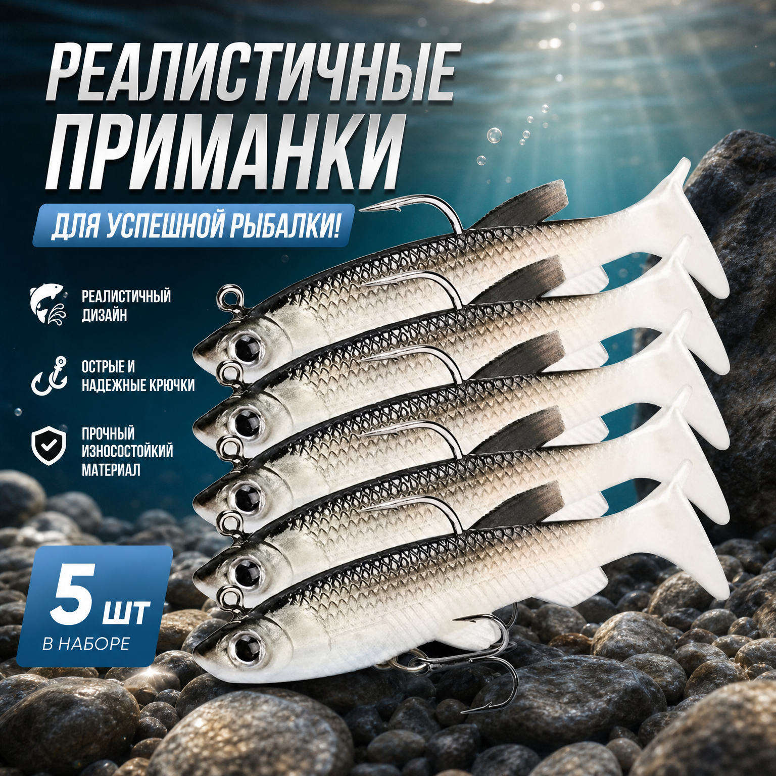 Мягкая реалистичная приманка для рыбалки, набор 5 шт, 80 мм
