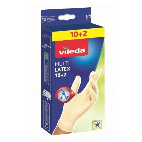 Перчатки Vileda Мульти Латекс, 10+2 шт, одноразовые, S/M (145943)