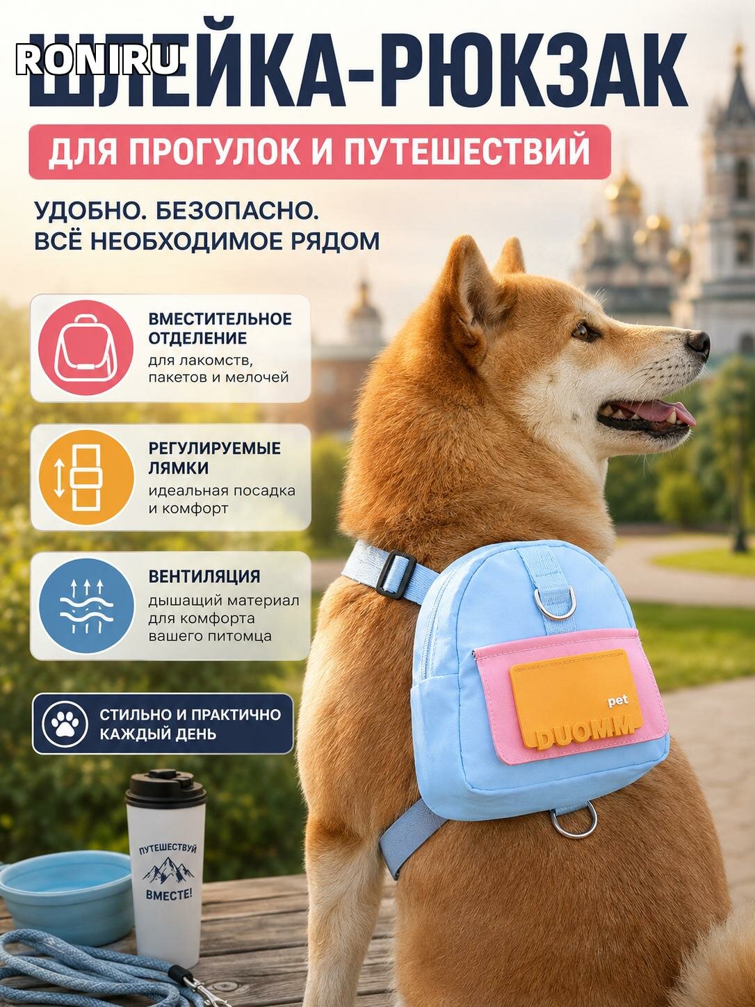 Шлейка-рюкзак для собак с вместительным отделением, регулируемыми лямками и вентиляцией для прогулок и путешествий