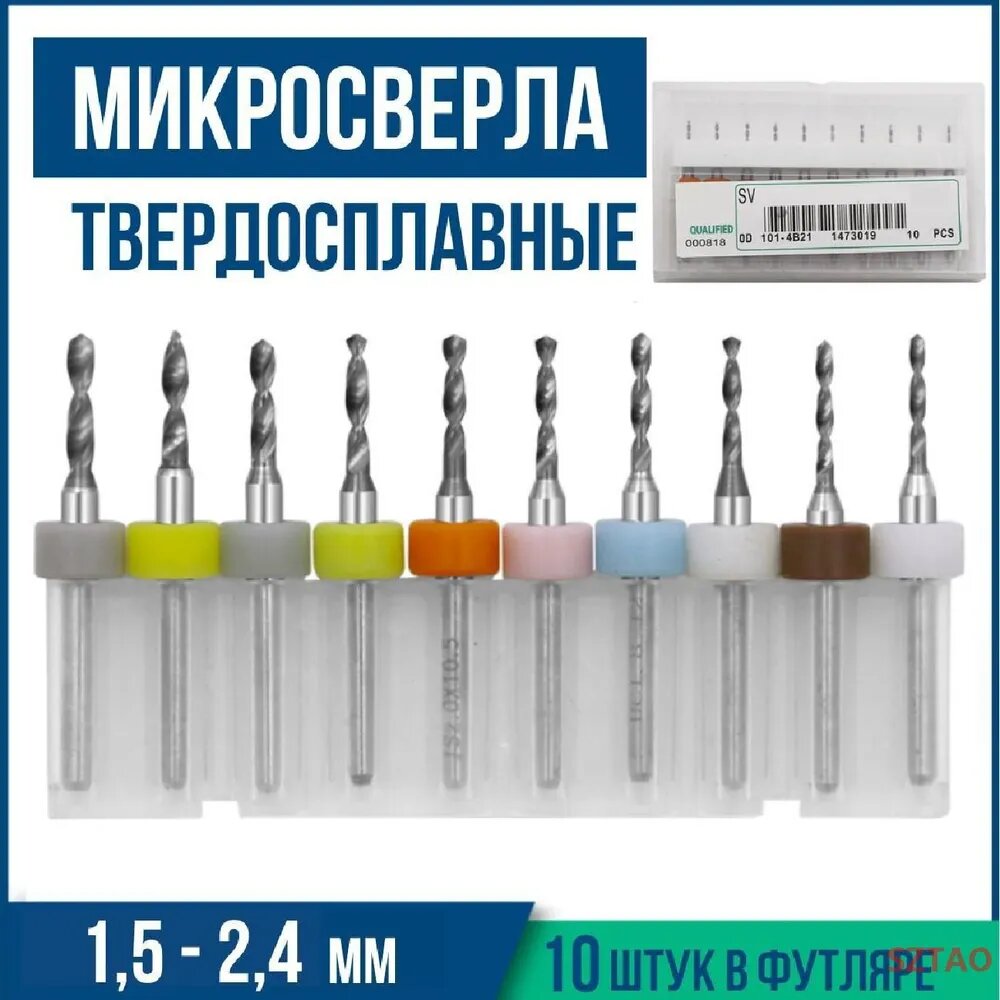 Набор спиральных сверл для дрели, стальные, диаметры 1.5 мм, длина 38 мм, универсальные, 10 шт, разноцветные