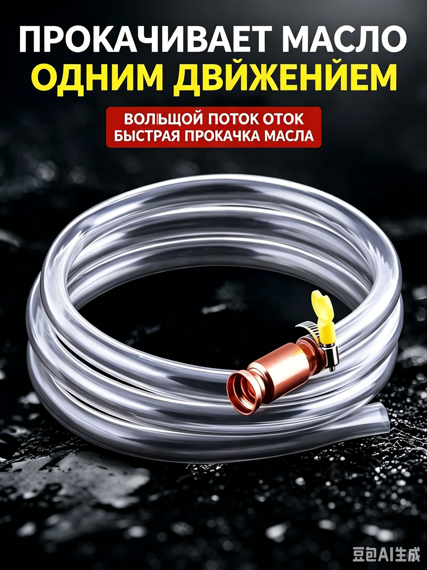 Ручной сифон-насос, шланг 2м с медным наконечником и хомутом для мочевины, бензина, воды