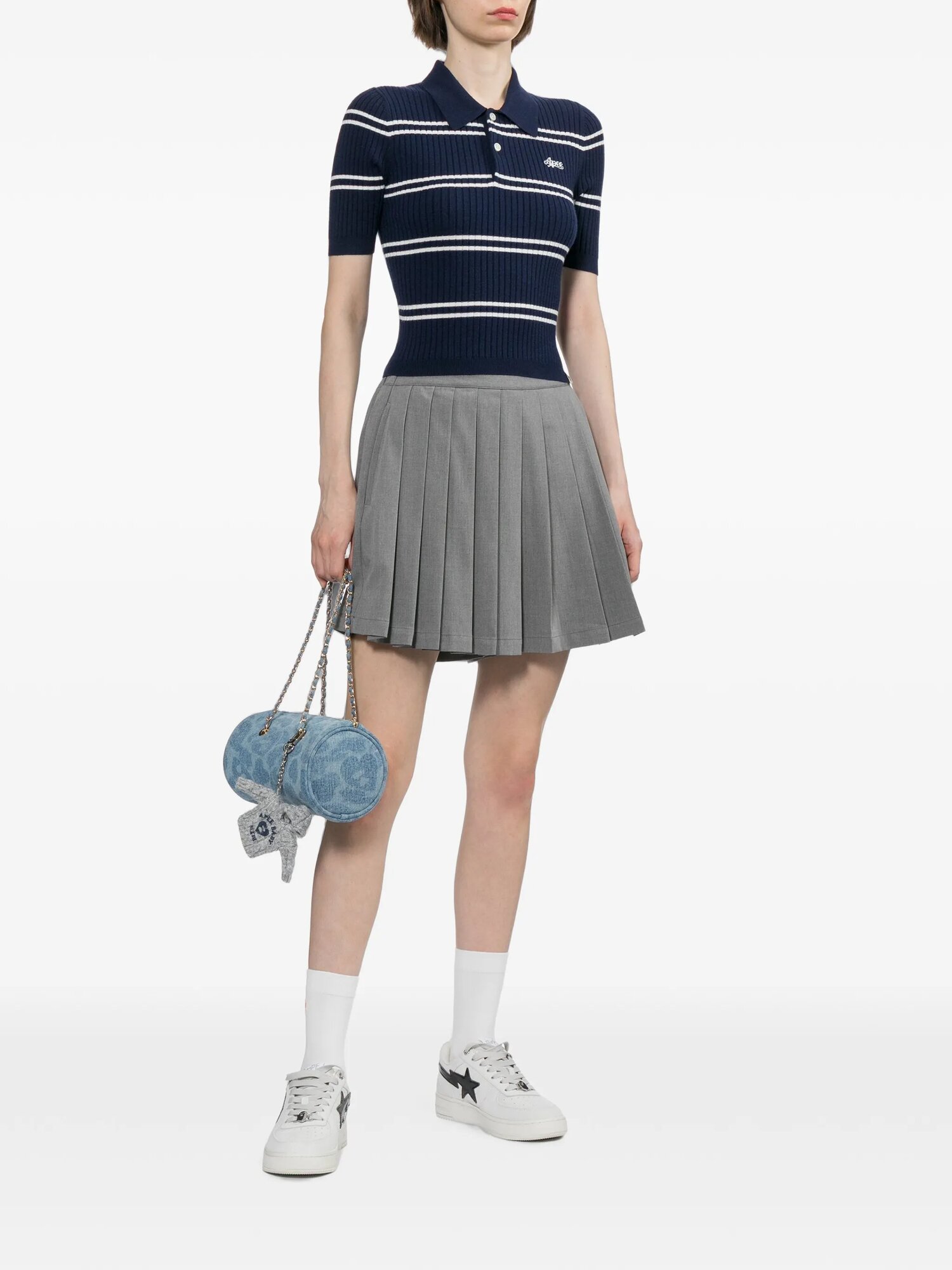 Топ APEE Striped ribbed-knit polo top, размер 40 — фото 1