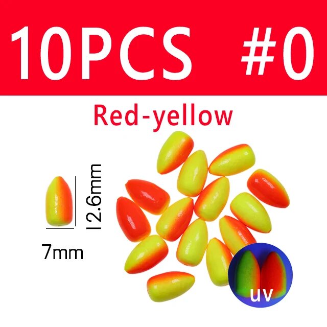 Поплавки для рыбалки, 10PCS RY Size 0, красный-желтый