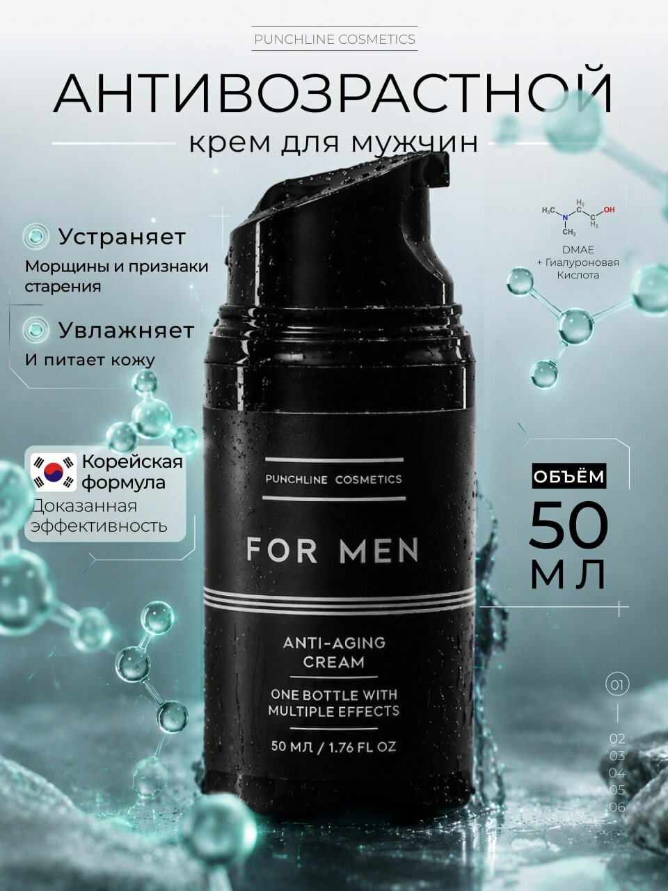PUNCHLINE COSMETICS Крем для лица мужской антивозрастной от морщин с лифтинг эффектом, 50 мл