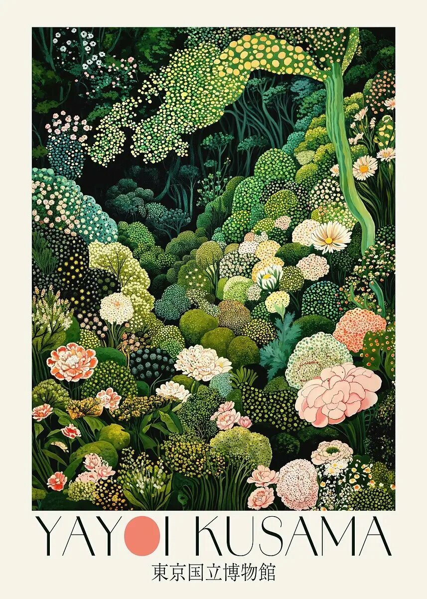 Печать на холсте Yayoi Kusama Цветочный лес Темно-зеленый, 7, 50X70cm Unframed