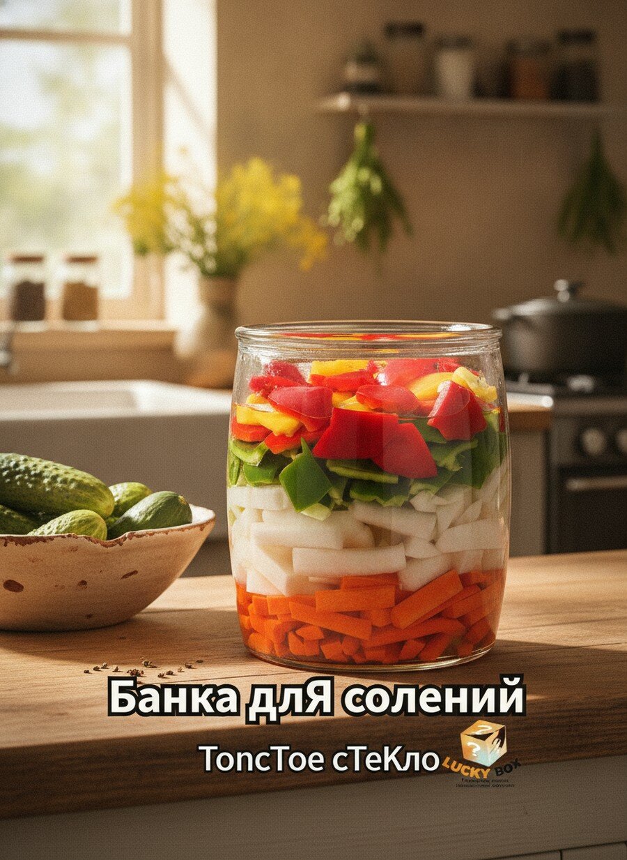 Банка для солений из толстого прочного стекла с широким горлом, герметичное хранение овощных заготовок, кваса, круп и домашнего варенья