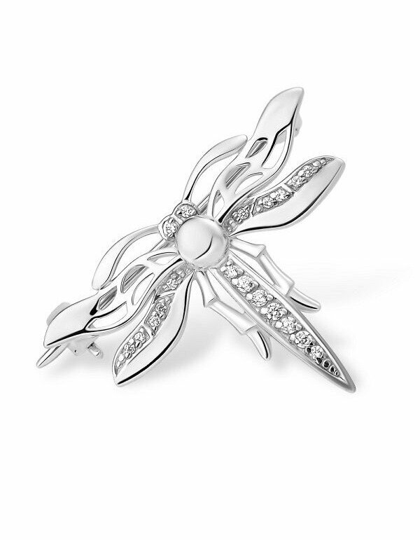 Брошь, серебро, 925 проба, родирование, фианит