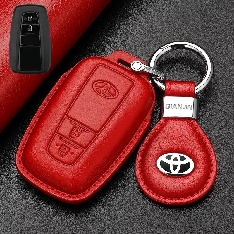 Премиум кожаный чехол для брелока ключа Toyota RAV4 для модели B, 2-кнопочный с логотипом, сангрия красный - прочный