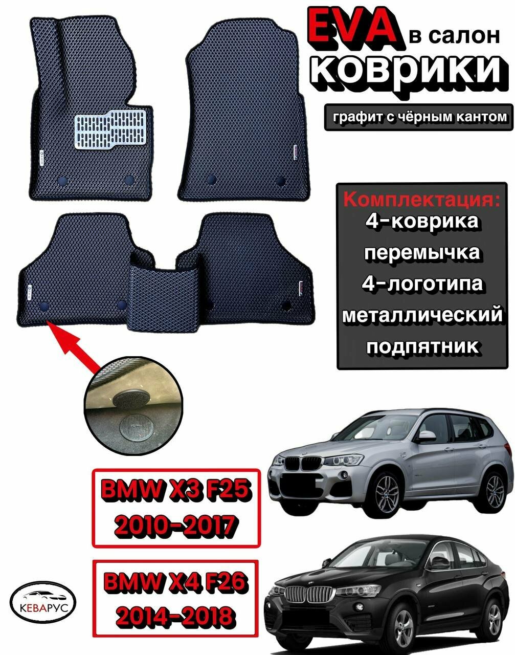 Комплект EVA с бортами для BMW X3, X4 (F25, F26) 2010-2017 /БМВ Х3, X4 (F25, F26).