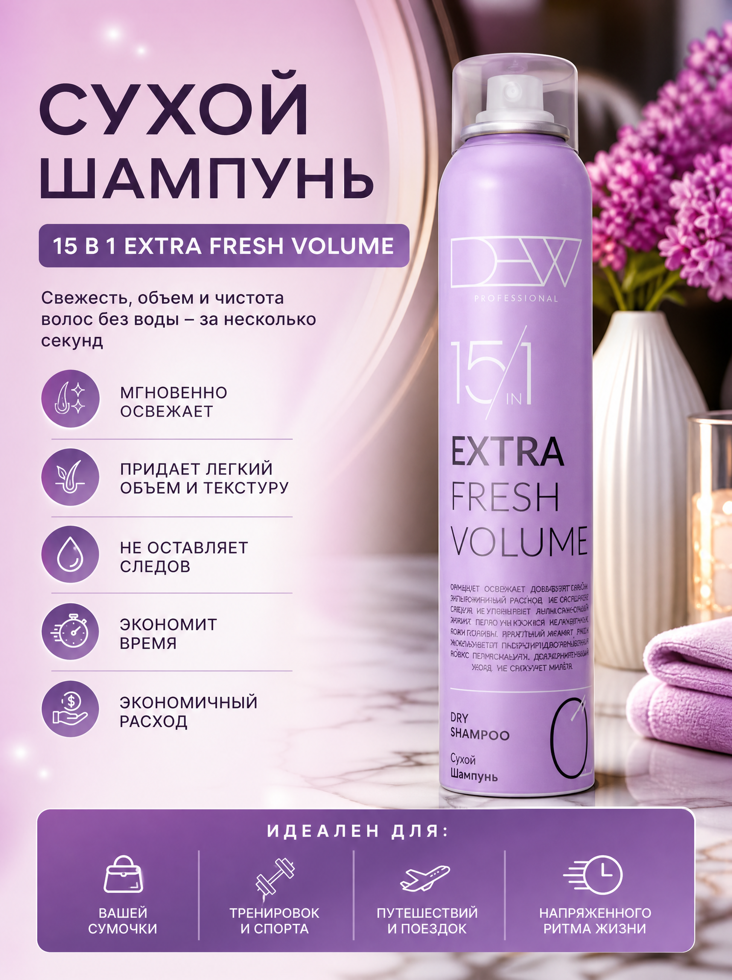 DEW PROFESSIONAL 15В1 Extra Fresh Volume Сухой шампунь 200 мл