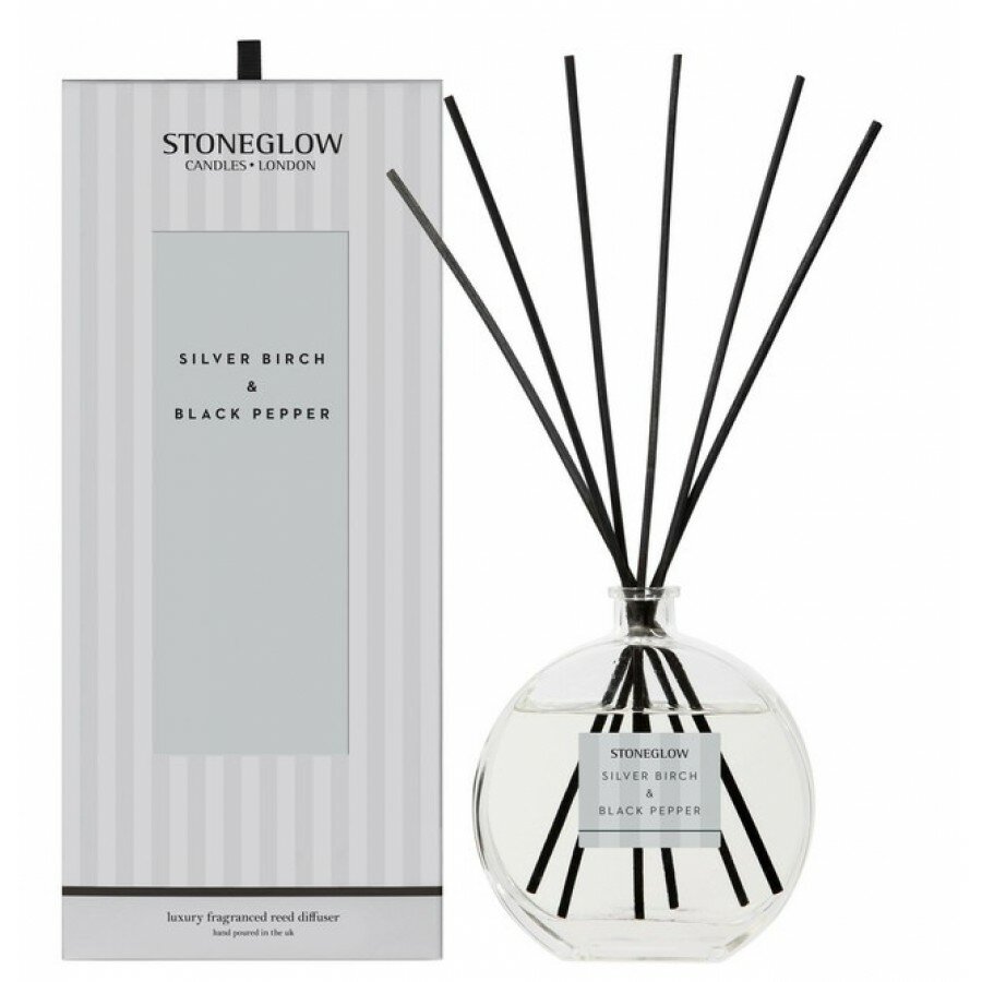Диффузор ароматический с тростниковыми палочками Silver Birch & Black Pepper Stoneglow Серебряная береза и Черный перец 460 мл