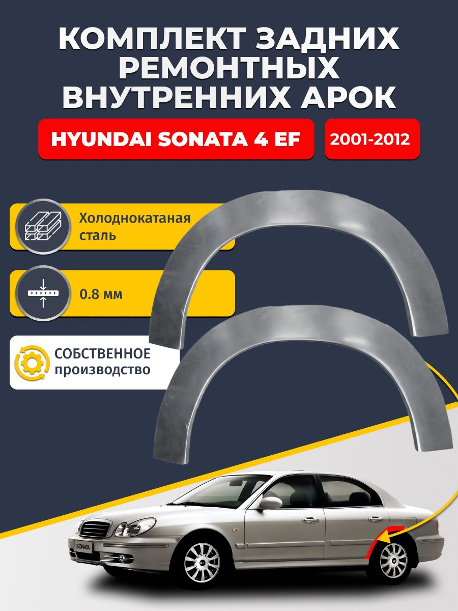 Комплект задних ремонтных внутренних арок для автомобиля Hyundai Sonata 4 EF 2001-2012 седан (Хендай Соната 4). Холоднокатаная сталь 0,8 мм.