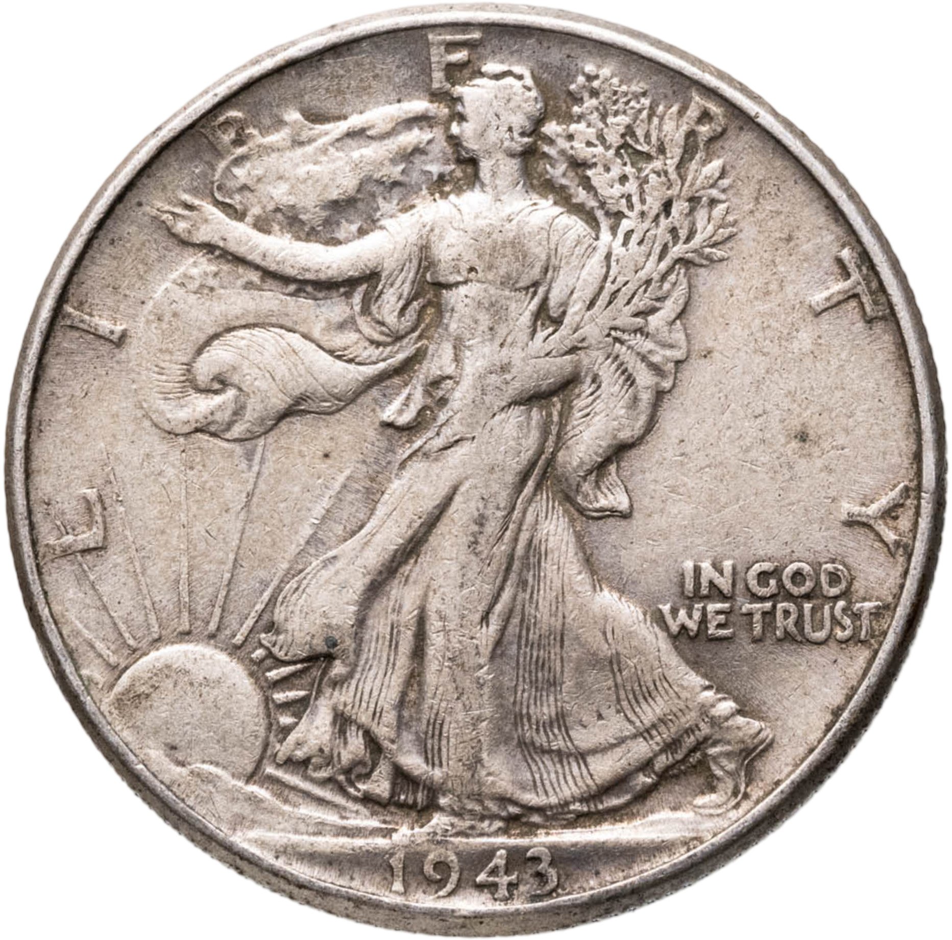 США 50 центов 1/2 доллара, half dollar 1943 "Walking Liberty Half Dollar", Серебро 900, в сохранности VF-XF