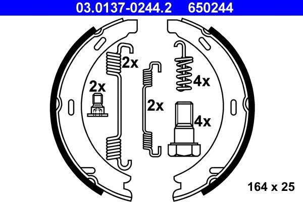 Колодки тормозные ATE 03-0137-0244-2, барабанные ручного тормоза, 165x25 мм, Mercedes Benz W140 91