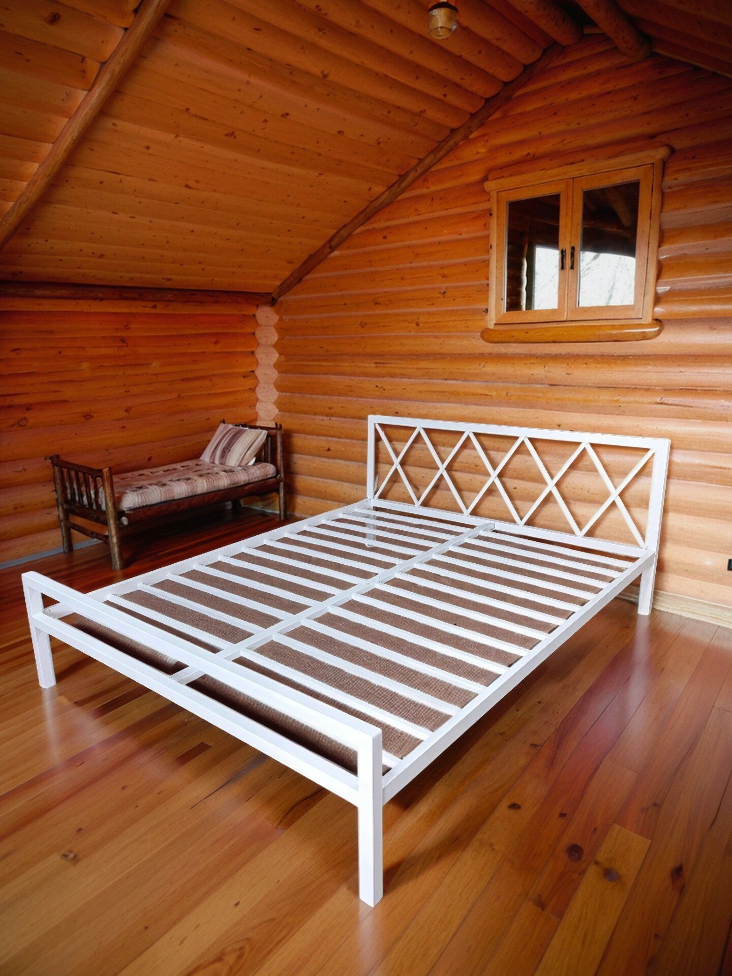 Кровать LOFT Mebel Кэрри, 2-спальная, металлическая, с бортиками, белая