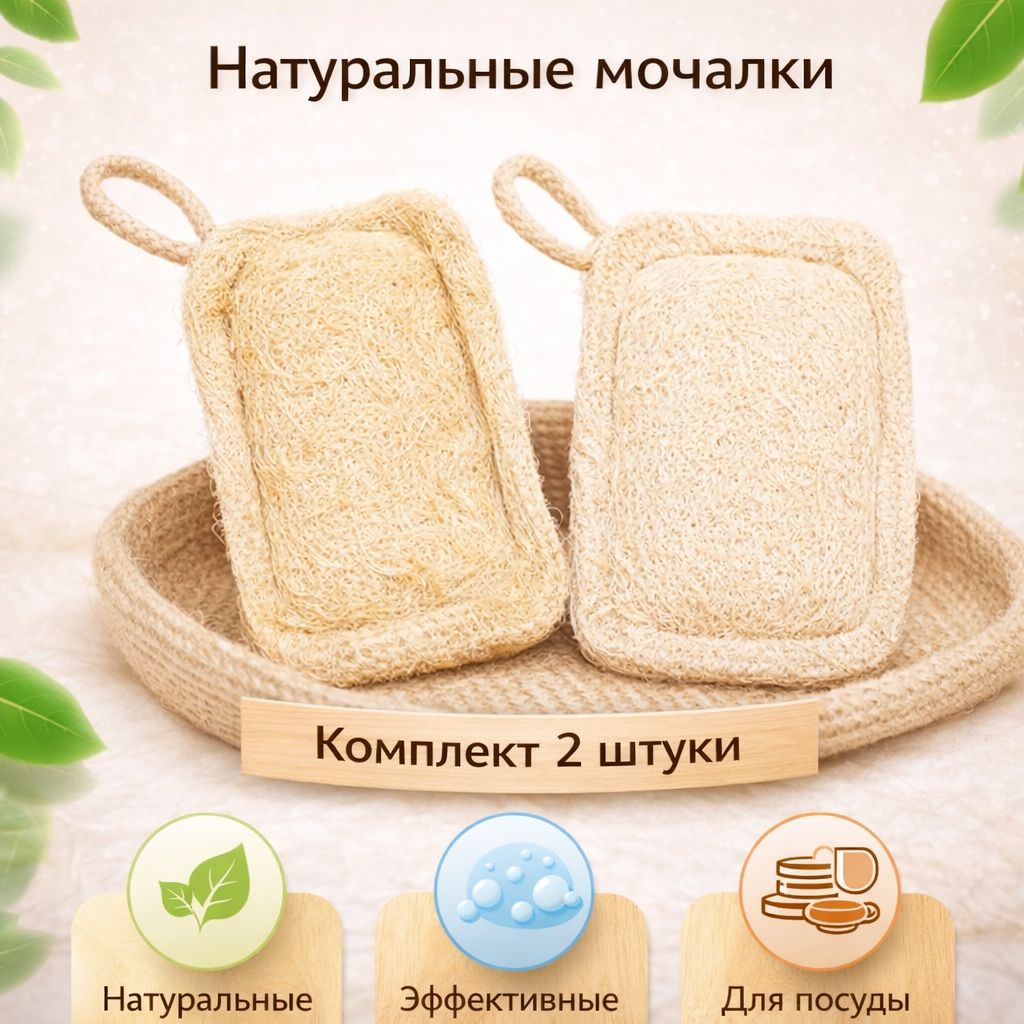 Губка из люфы для посуды набор из 2 шт. Люфа для посуды