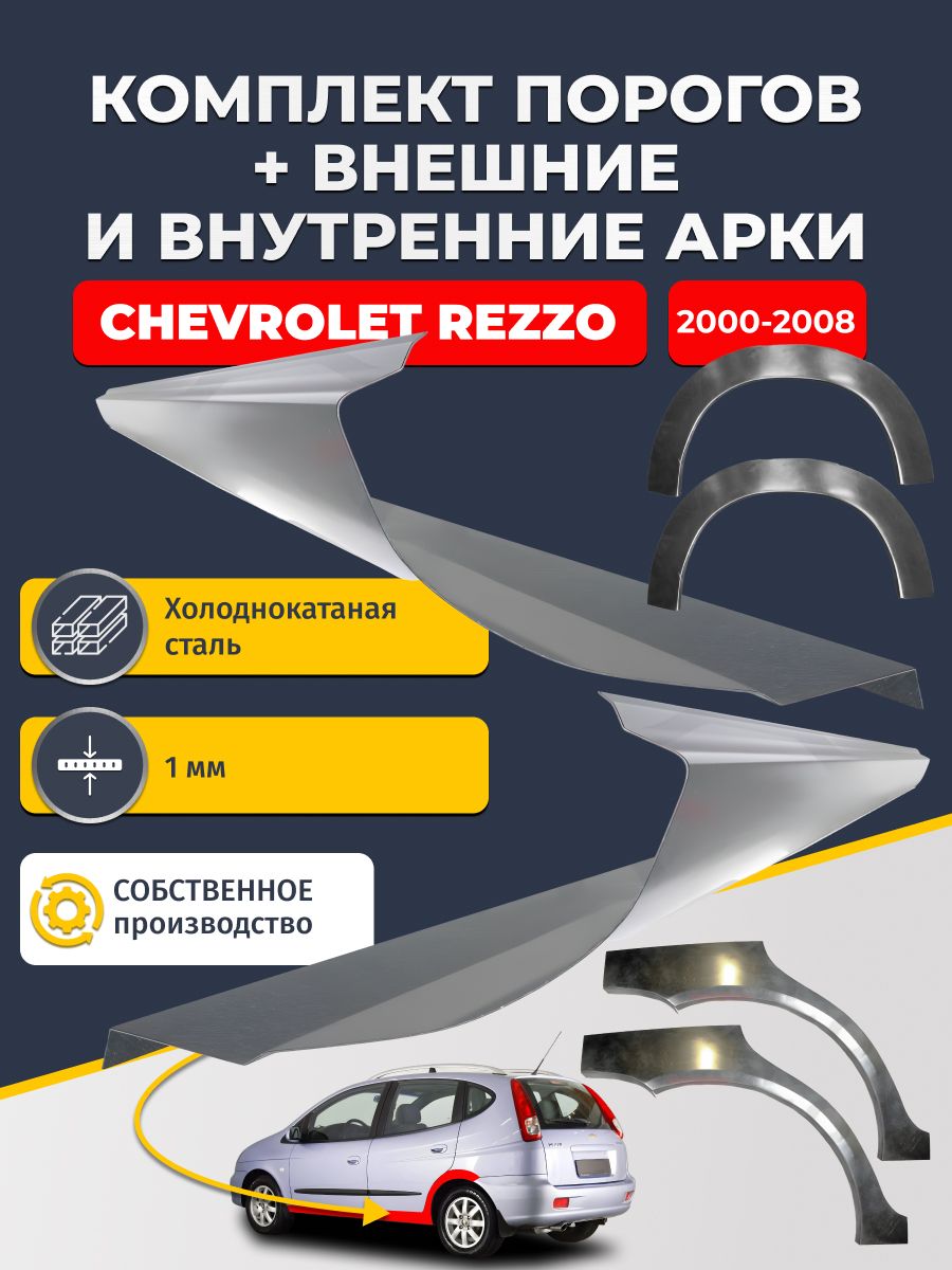 Комплект ремонтных задних внешних и внутренних арок (0,8 мм) + комплект стандартных ремонтных порогов , на Chevrolet Rezzo 2000-2008 (Шевроле Реззо 1) Холоднокатаная сталь 1 мм
