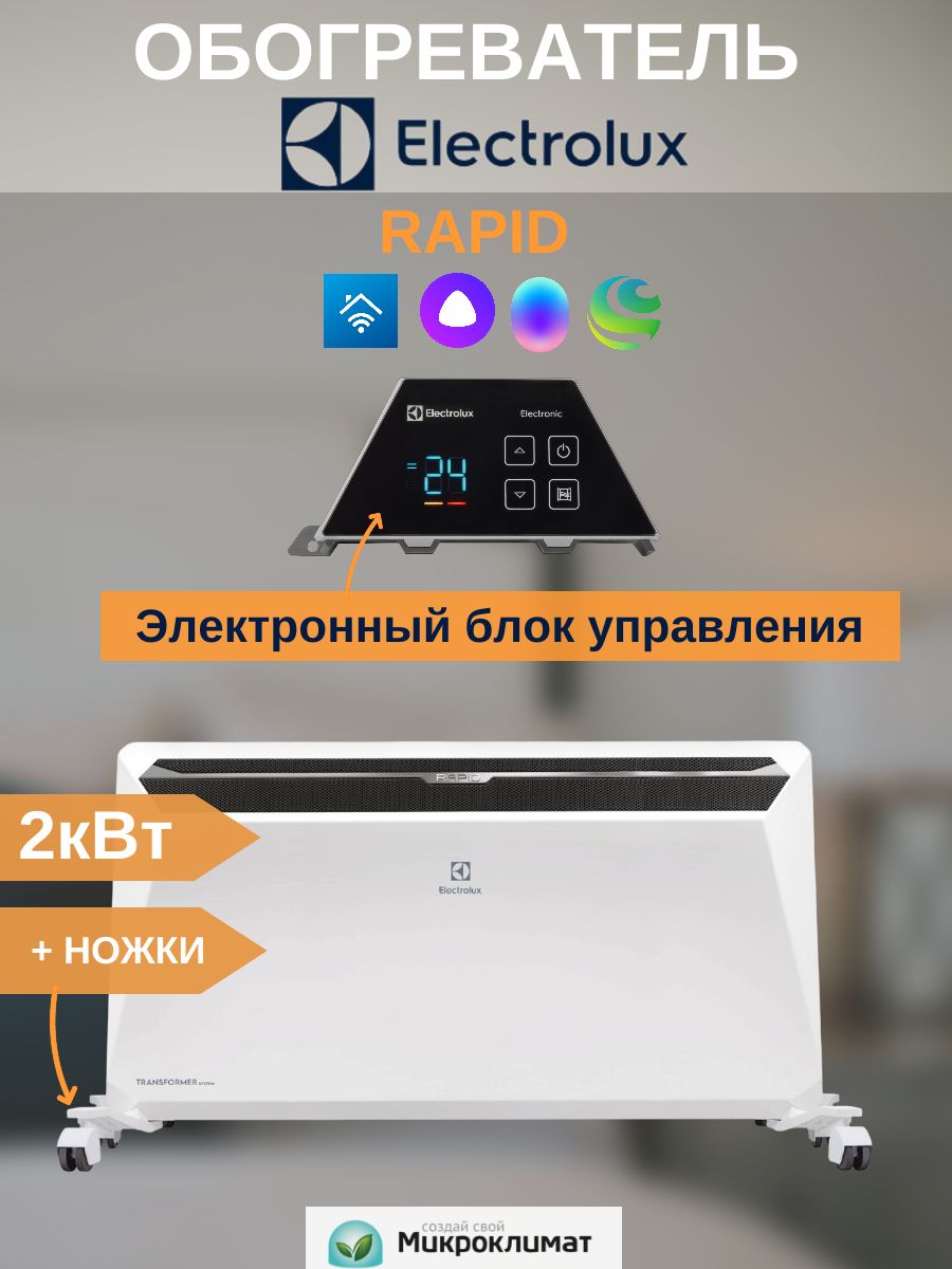 Обогреватель электрический с ножками, электронным управлением и Wi-Fi Electrolux Rapid Transformer ECH/R-2000 T-TUE4 CS