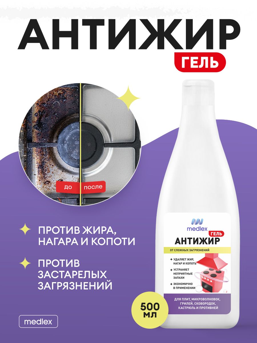 Антижир Гель чистящее средство для кухни Medlex 500 мл, средство-жироудалитель