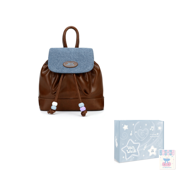 Рюкзак женский VANWALK 1291240953, материал Pu/Denim, маленький размер, цвета каштановый/серебристый