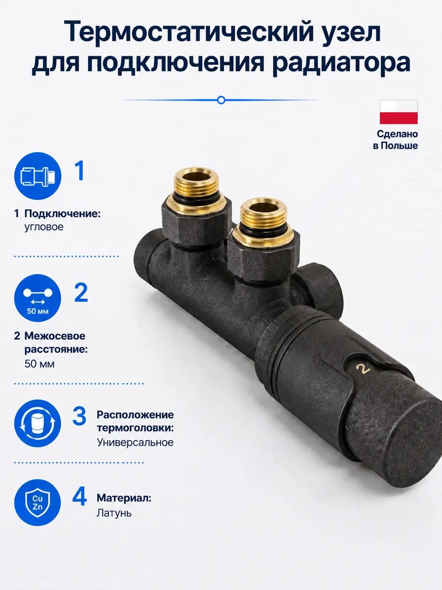 Термостатический узел подключения радиатора, антрацит