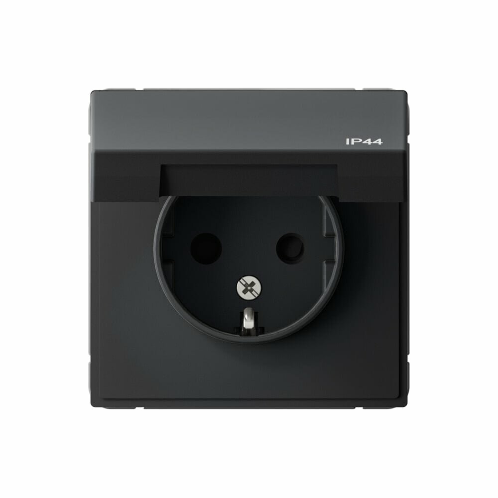 Розетка с заземлением со шторками c крышкой ArtGallery Systeme Electric 16А, IP44, механизм, Карбон GAL441046