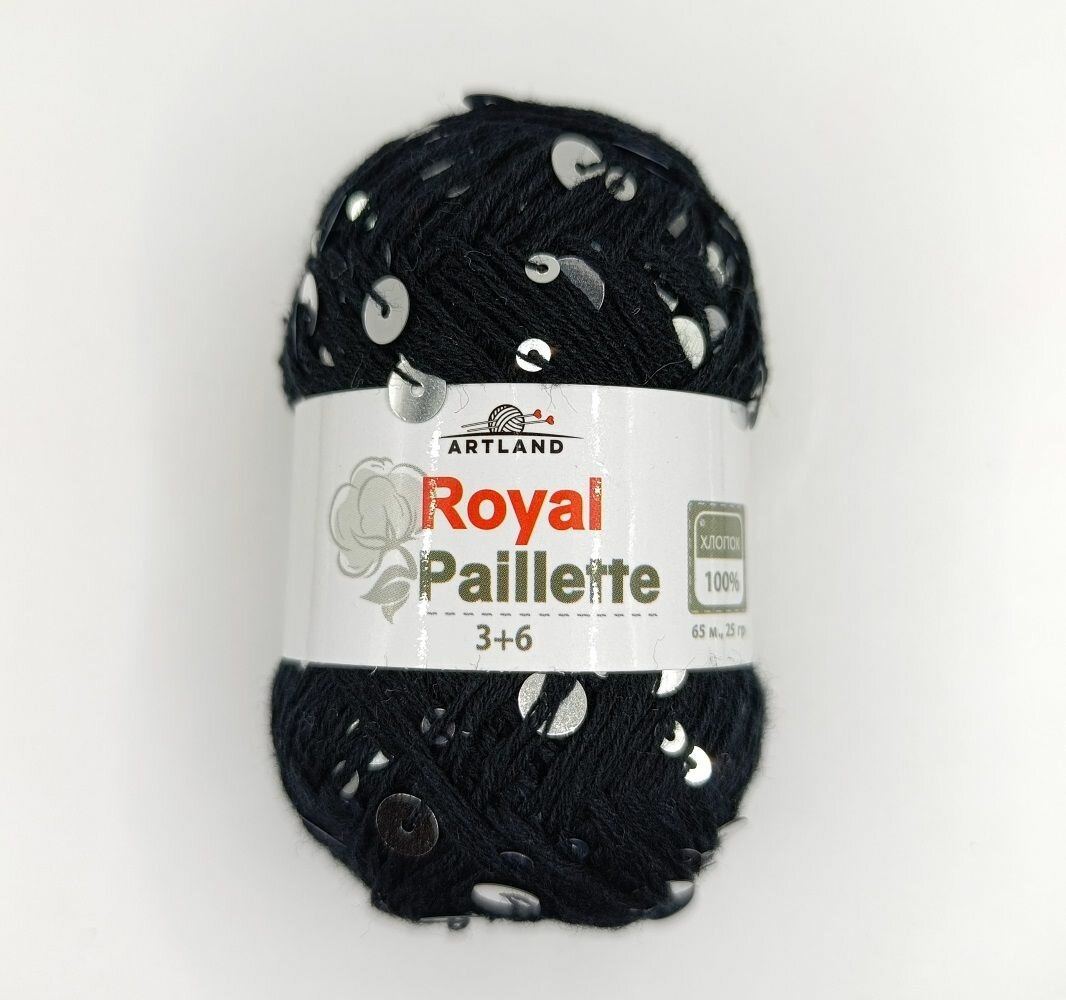 Пряжа для вязания Artland Royal Paillette 125 черный с серебром 1 моток 25 гр/65 м 100% хлопок