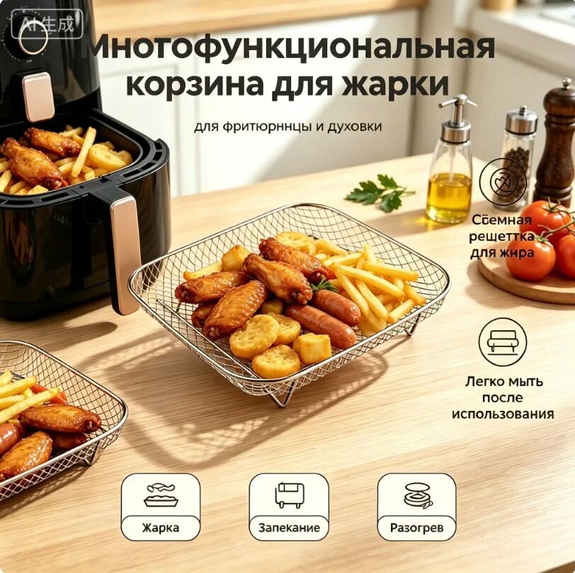 Аксессуары для аэрофритюрницы из нержавеющей стали: корзина для барбекю