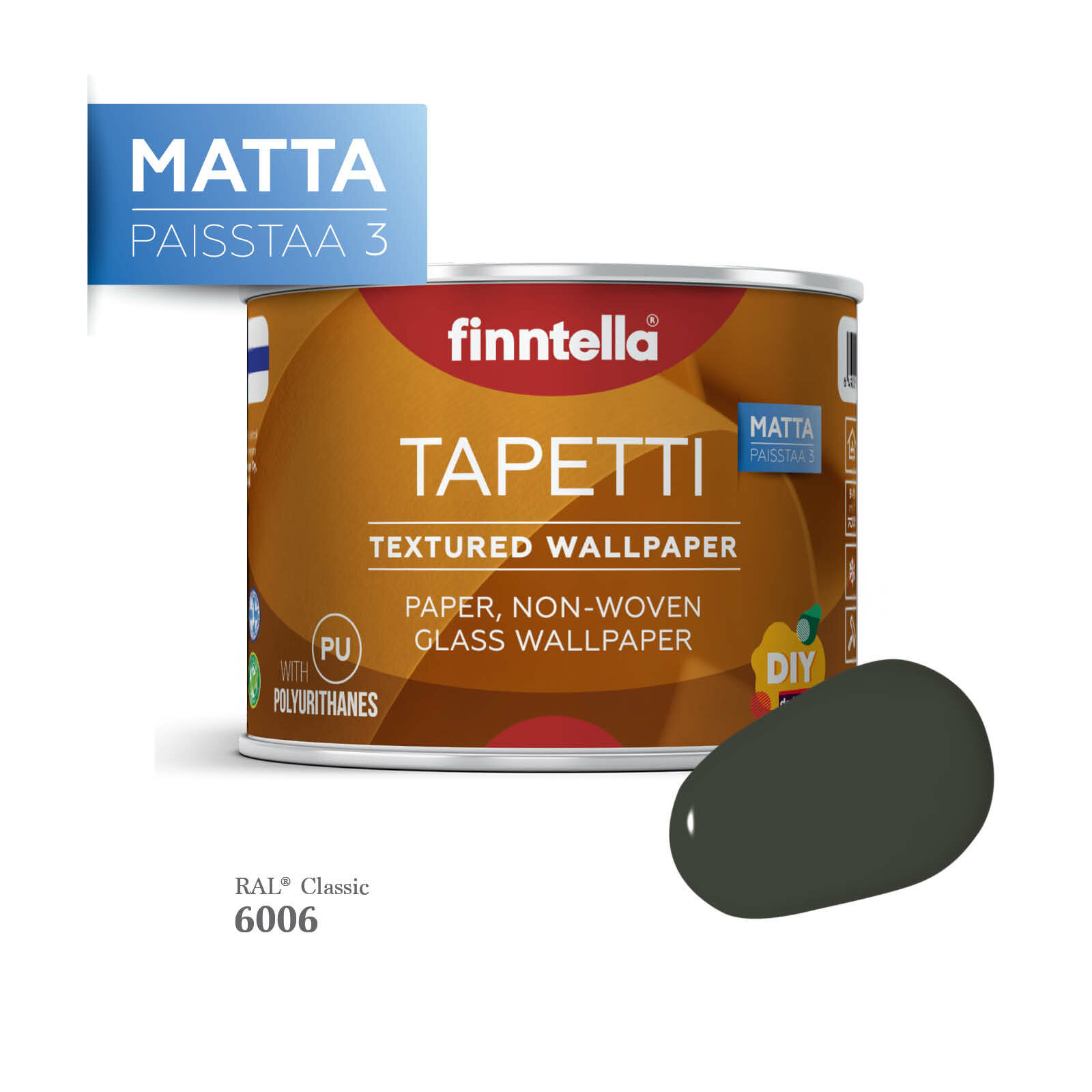 Матовая краска для обоев под окраску TAPETTI Matta FINNTELLA, Цвет RAL 6006 Серо-оливковый (Grey olive), 0,45л